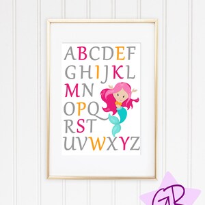Girls Mermaid Alphabet Numbers 3 Poster Print Set Nursery. ABC - Etsy ...