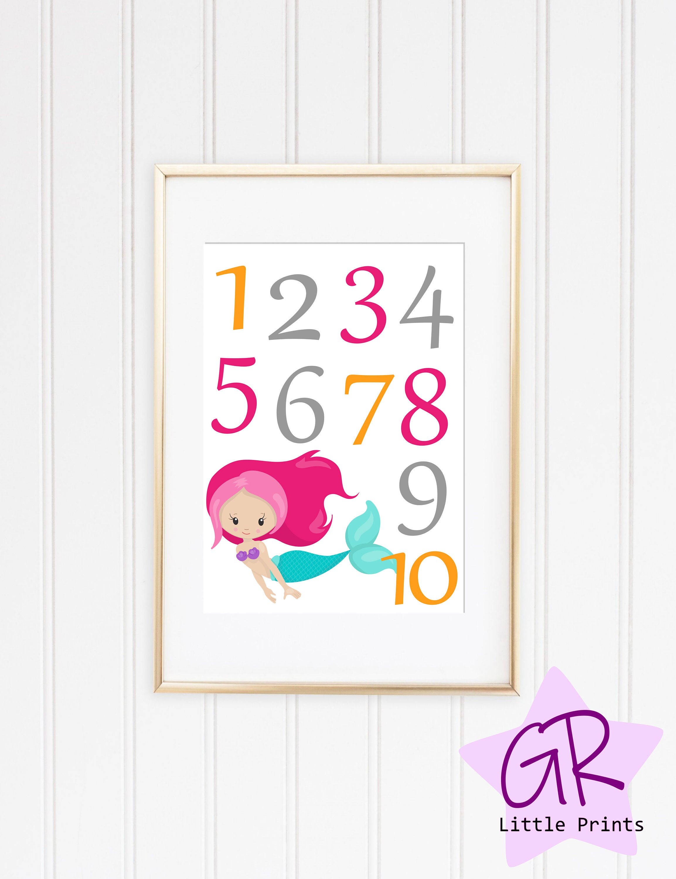 Girls Mermaid Alphabet Numbers 3 Poster Print Set Nursery. ABC - Etsy ...