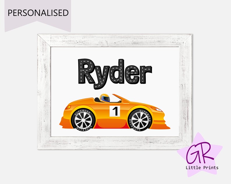 Boys Custom Name Racing Car Road Wall Print Toddler Kids - Etsy Australia