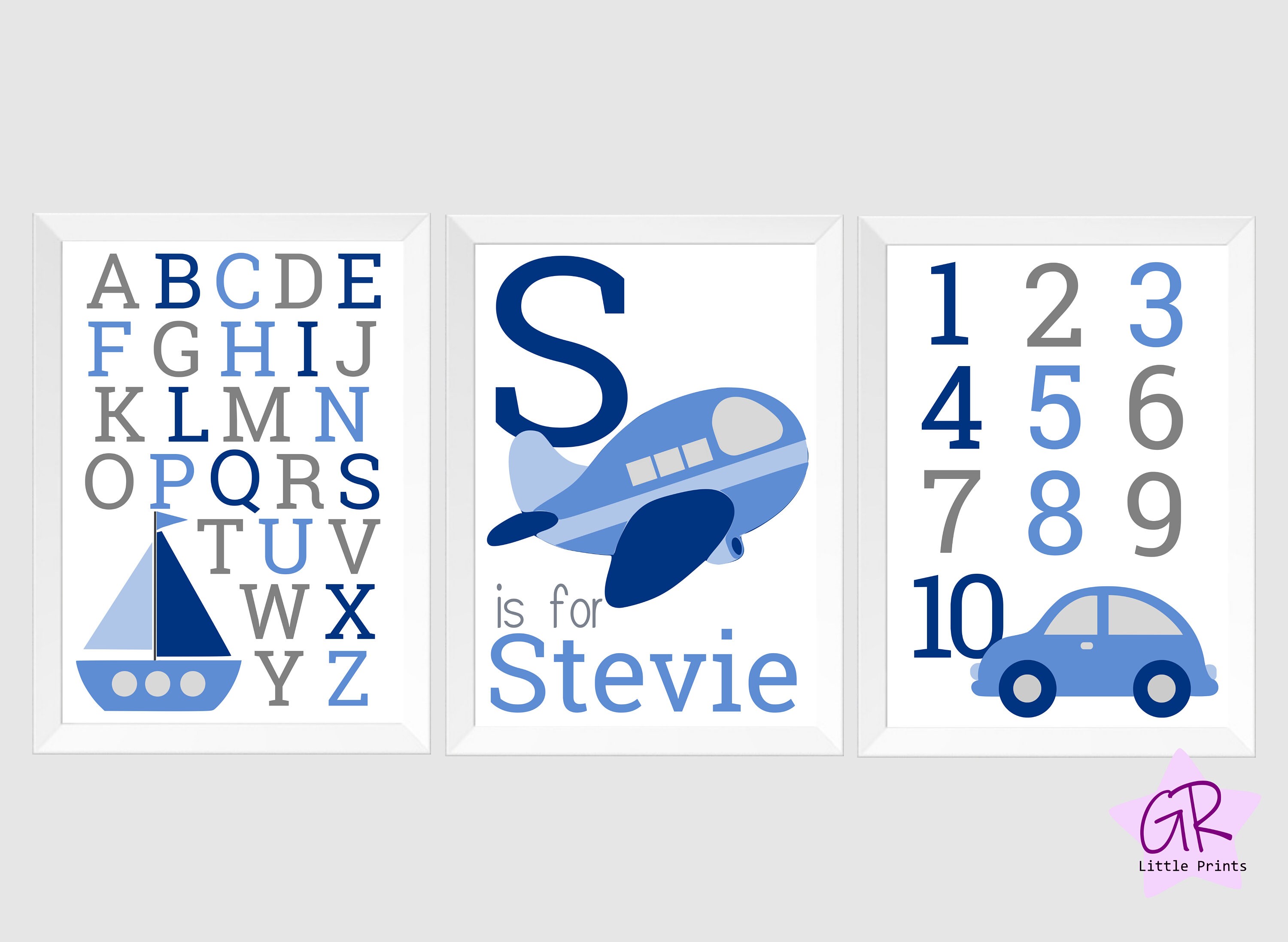 Vehicle Alphabet Numbers 3 Print Set With Custom Name. ABC 123 - Etsy