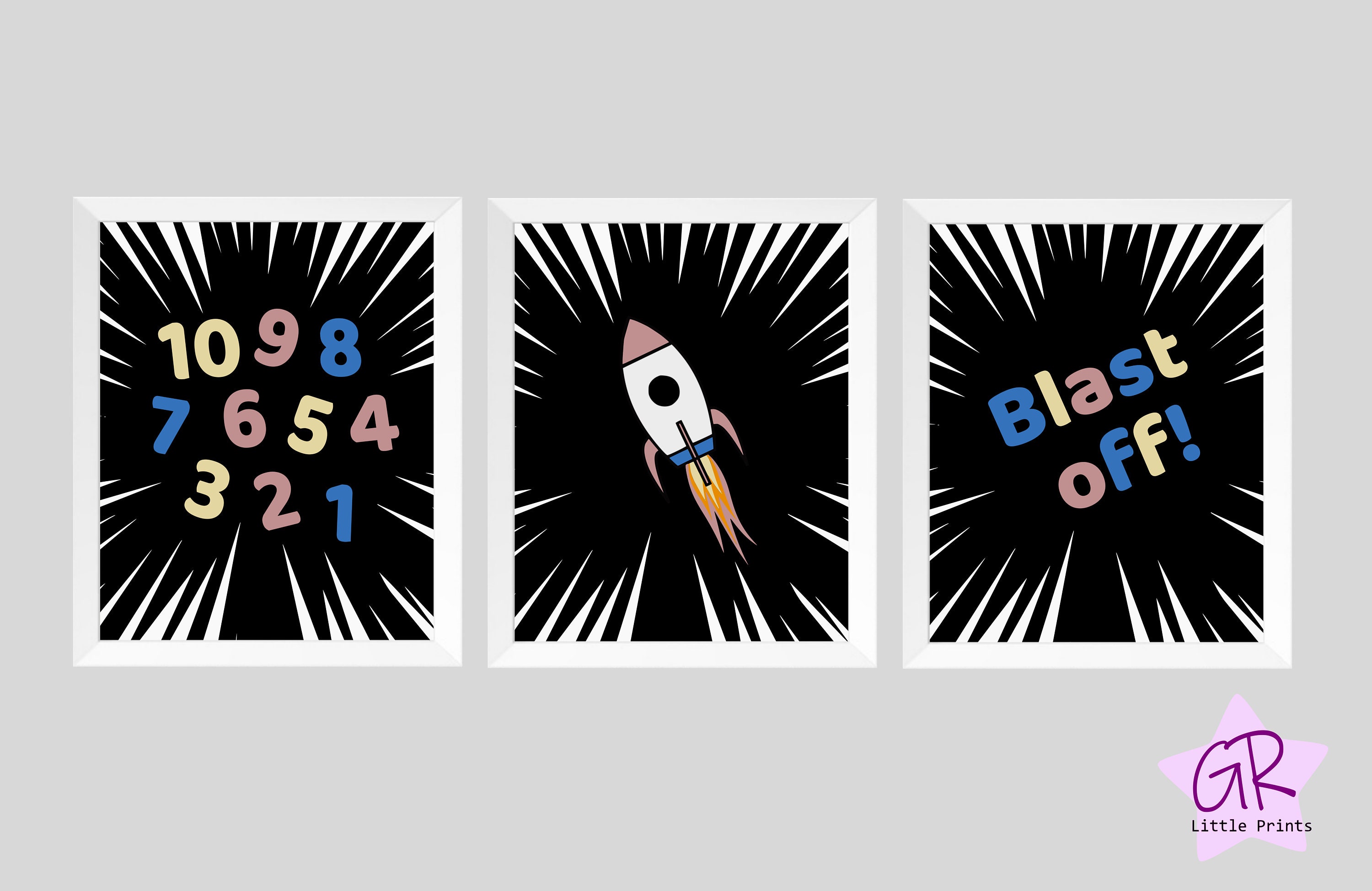 Space Nursery wall art print set Rocket countdown blast off | Etsy