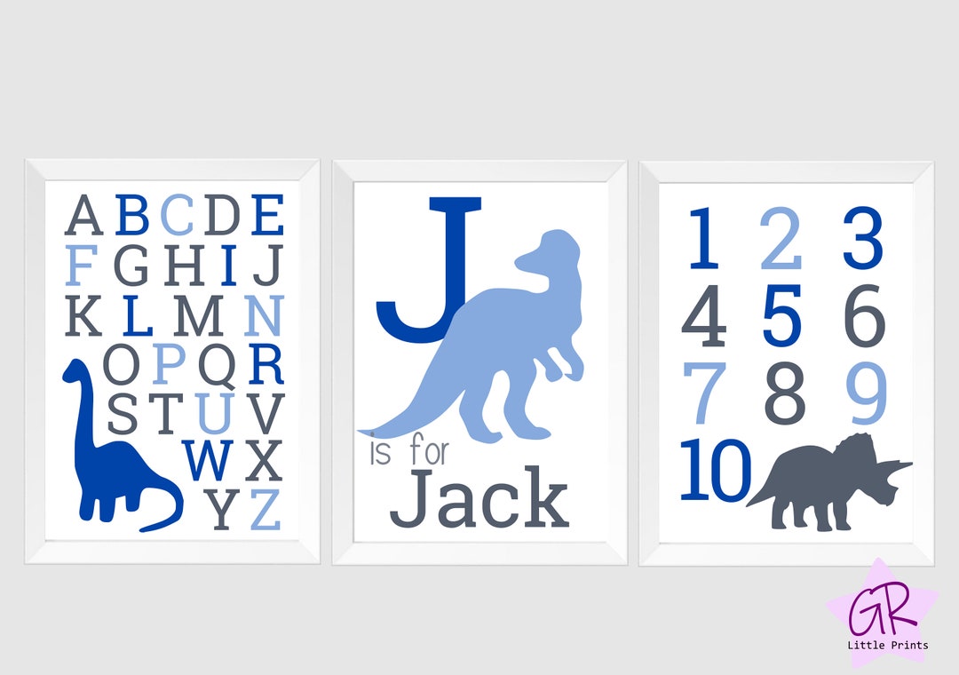 Dinosaur Alphabet Numbers 3 Print Set With Custom Name. ABC - Etsy