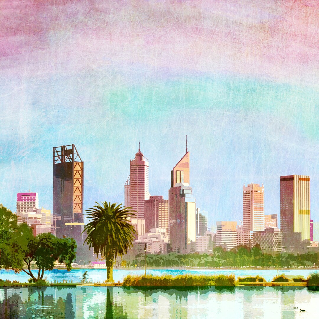 Perth Australia Art Print: City Skyline Travel Poster, Australian Made ...