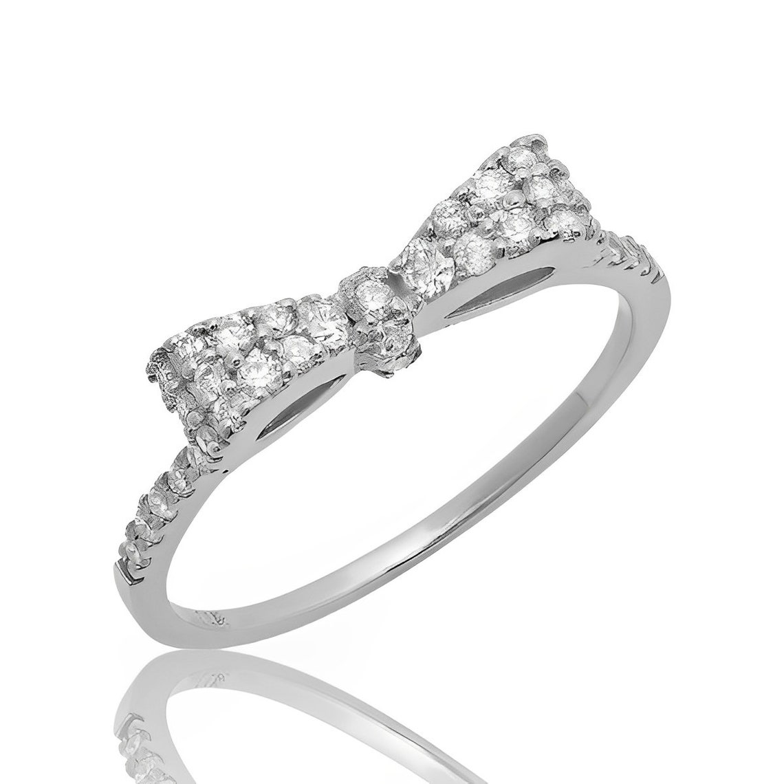 14k Gold Pave Bow Ring, Dainty Bow Ring, Minimalist Ring, Promise Ring ...