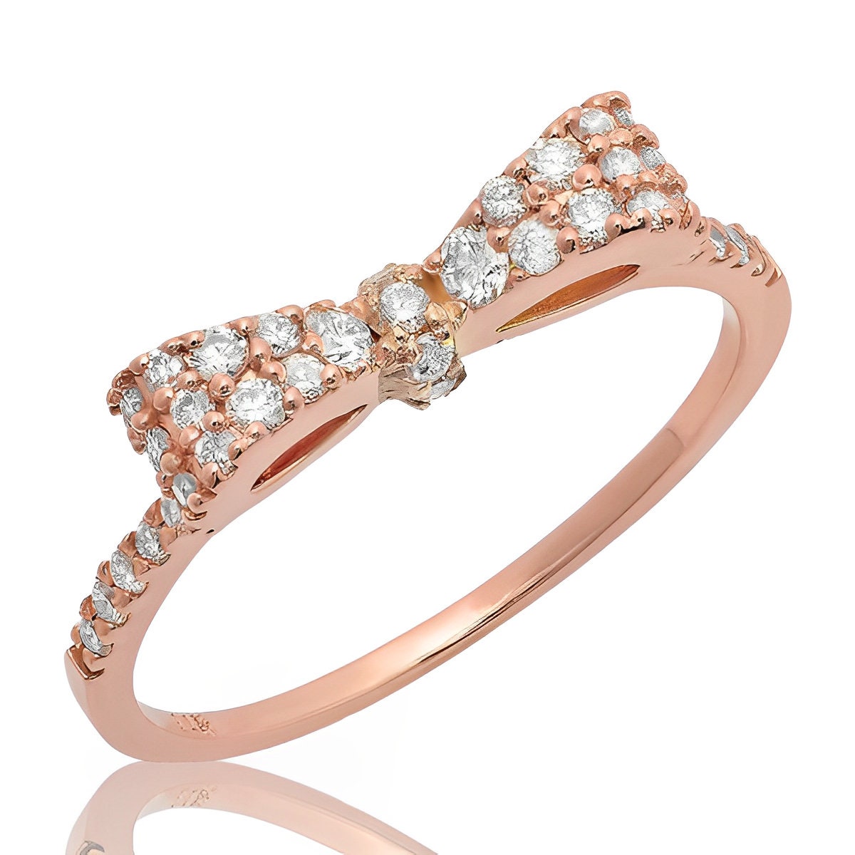 14k Gold Pave Bow Ring, Dainty Bow Ring, Minimalist Ring, Promise Ring ...
