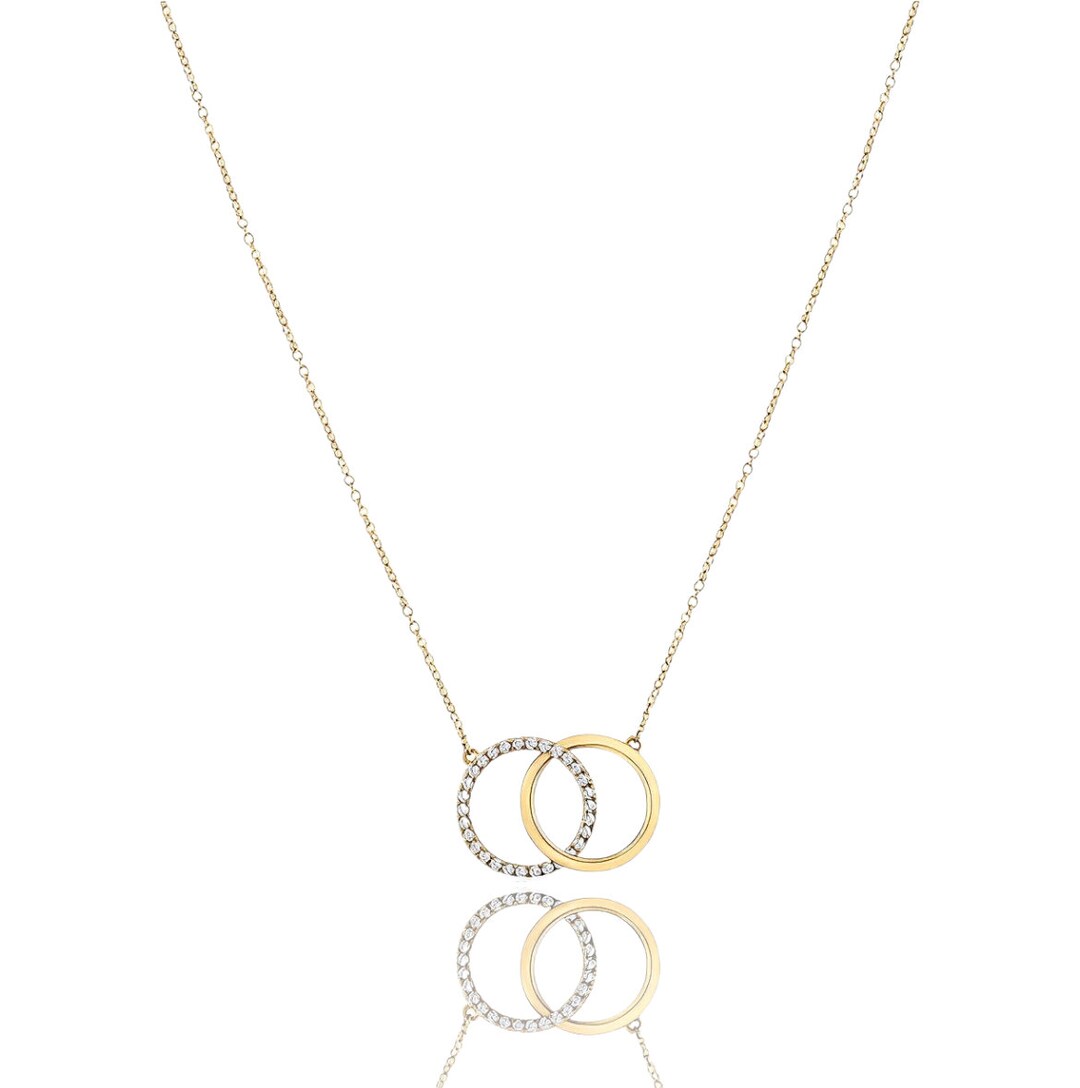 14k Gold Diamond Eternity Circle Necklace, Gold Double Circles Diamond ...