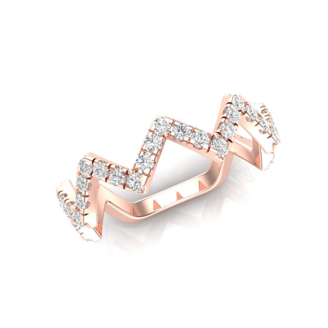 Sparkling Zigzag Stackable Diamond Bands the Perfect 14k & 18k Rose Gold and White Gold Gift for ...