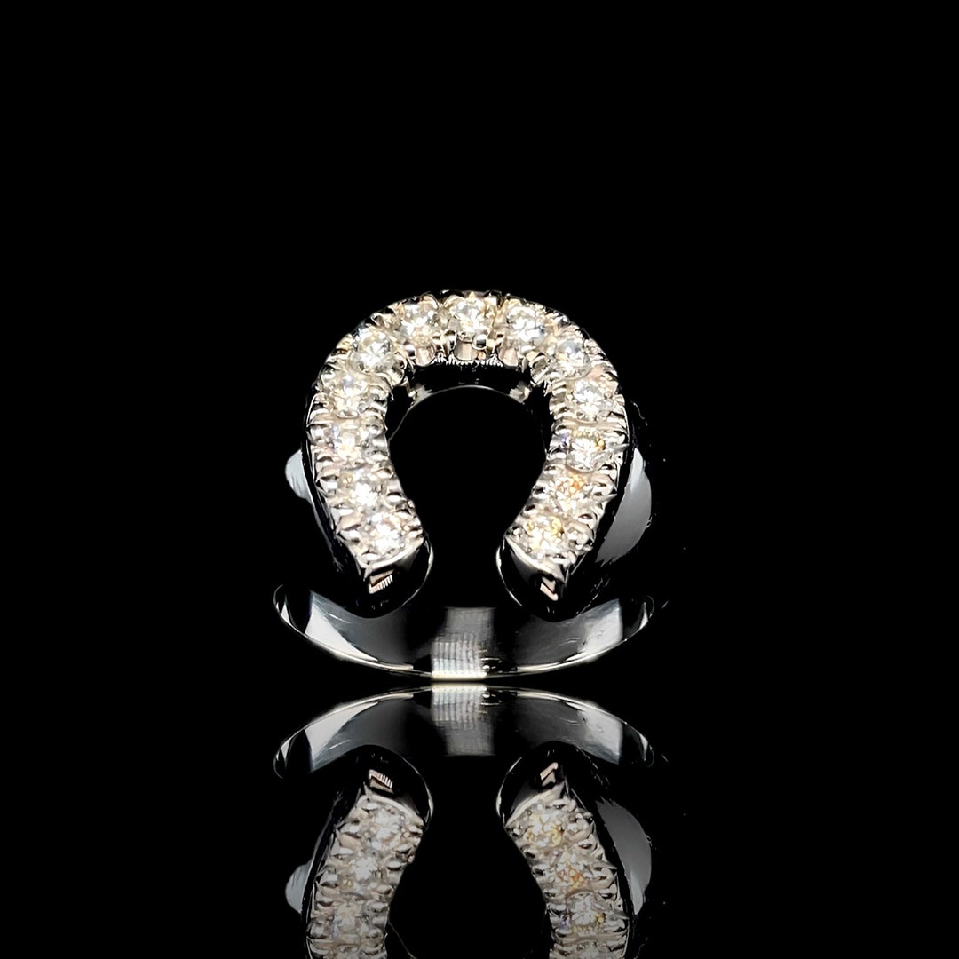 14k Solid White Gold Horseshoe Diamond Ring, Symbolic Ring, Gift Idea ...