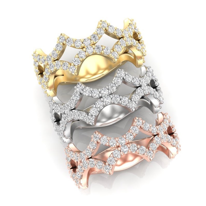 Regal Brilliance Diamond Crown Shape Gold Band in 14k and 18k Rose Gold ...