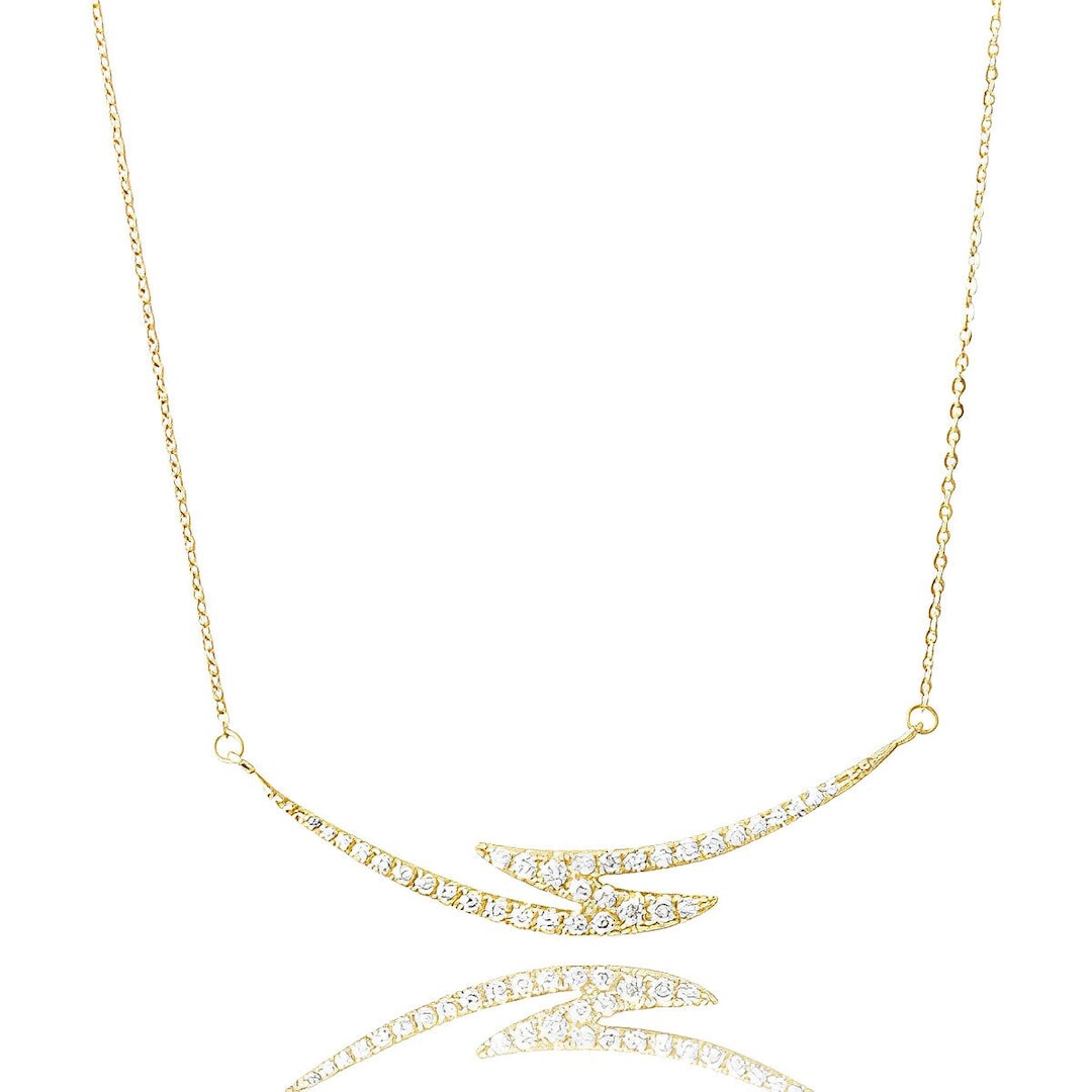 14k Solid Gold Zig Zag Necklace, Dainty Diamond Necklace, Minimalist ...