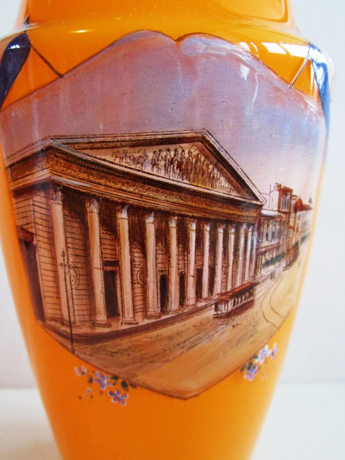 Antique Loetz Art Deco Tango Glass VASE Hand Painted Flag of Argentina ...