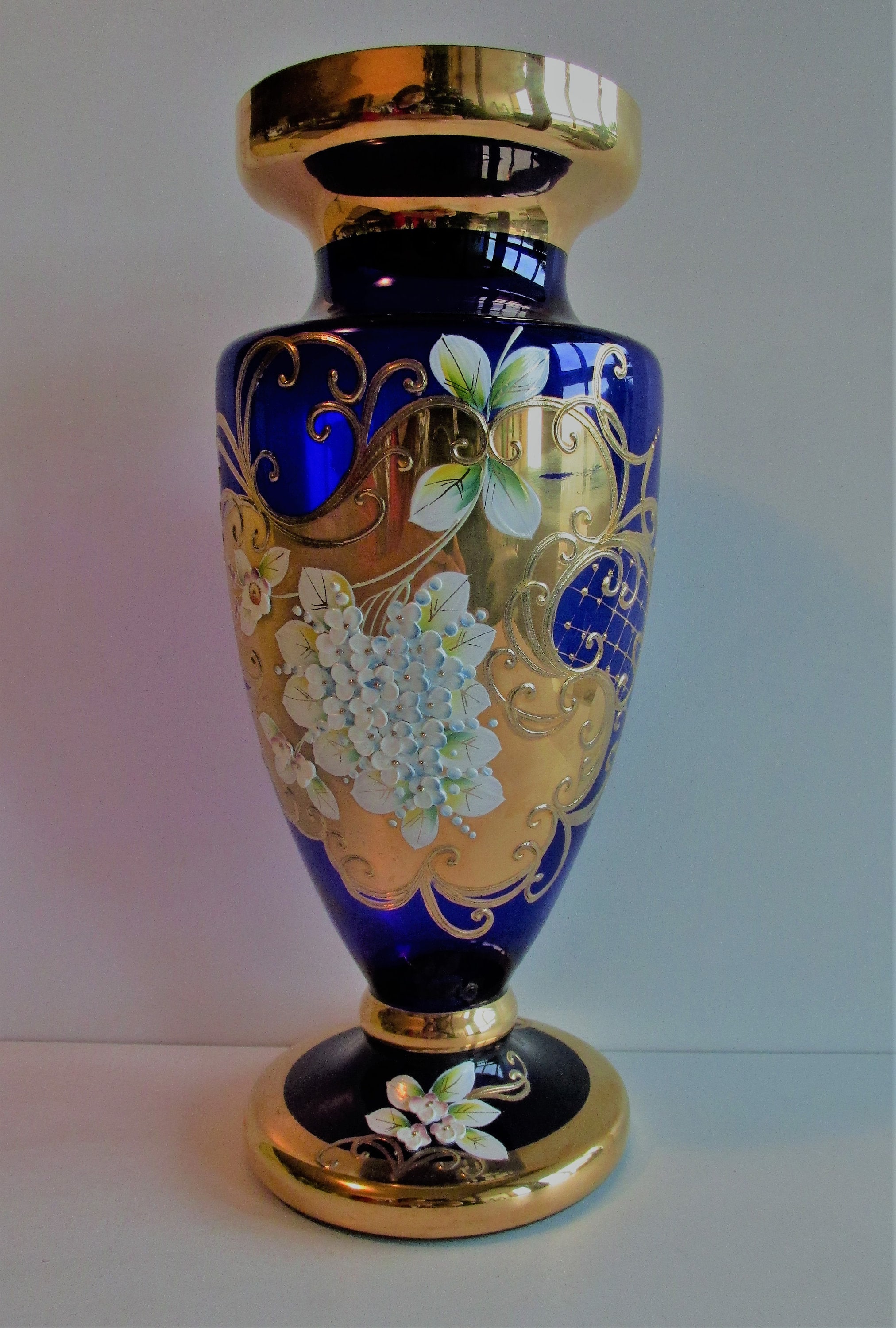 Czech/bohemian Vintage Blue Glass VASE Gilt Hand-painted With - Etsy