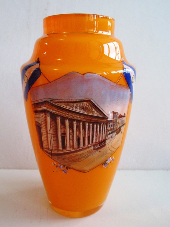 Antique Loetz Art Deco Tango Glass VASE Hand Painted Flag of | Etsy