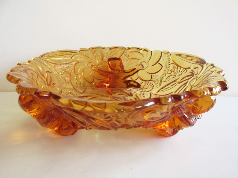 Vintage J.inwald Barolac Czech/bohemian Amber Pressed Glass Bowl ART ...