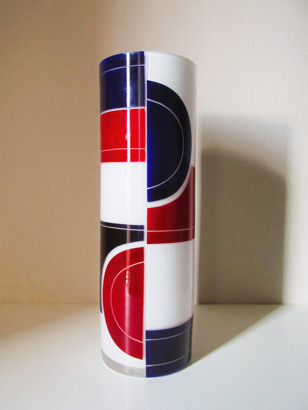 Vintage KARL PALDA Style Bohemian Geometric Engraved Blue Red Milk ...