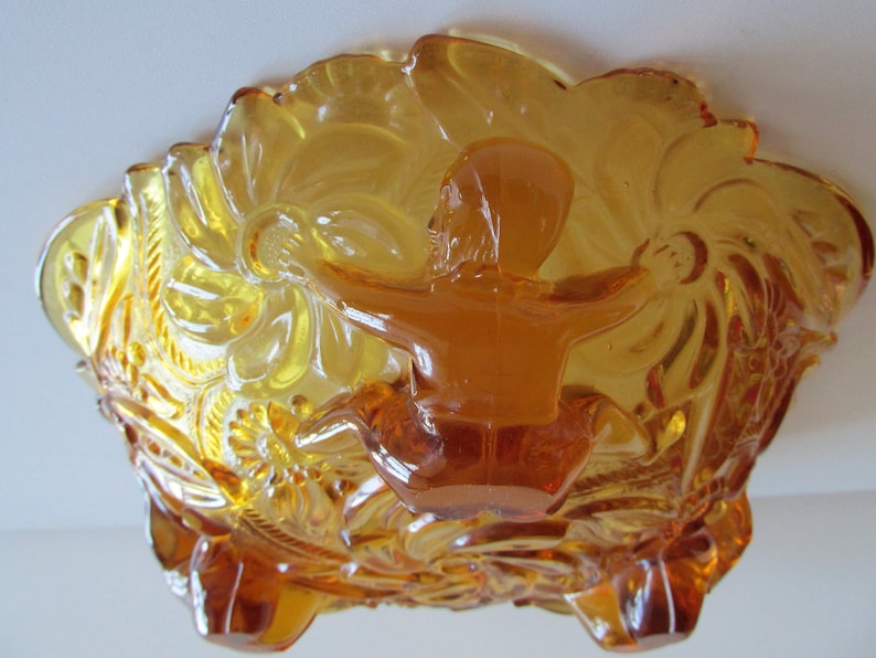 Vintage J.inwald Barolac Czech/bohemian Amber Pressed Glass Bowl ART ...