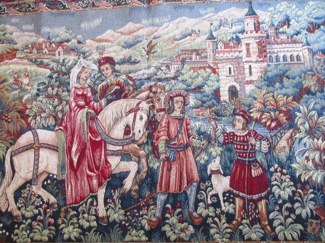 Vintage Medieval Royalty Scene Wall Hanging Tapestry 140x92 Cm Belgium ...