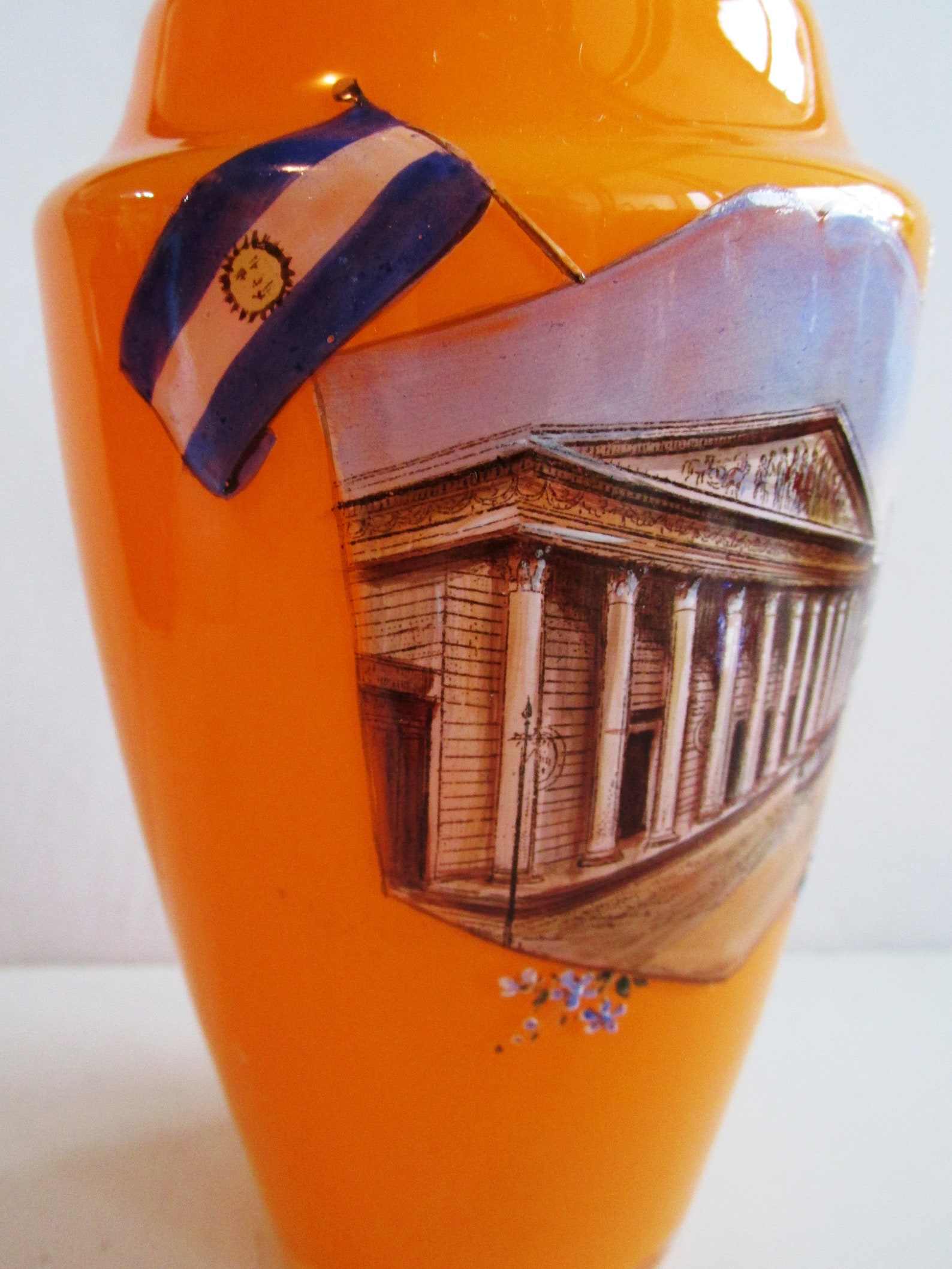 Antique Loetz Art Deco Tango Glass VASE Hand Painted Flag of Argentina ...