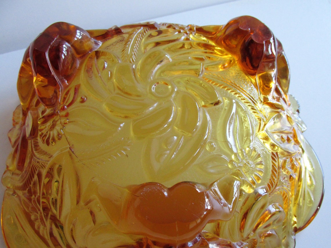 Vintage J.inwald Barolac Czech/bohemian Amber Pressed Glass Bowl ART ...