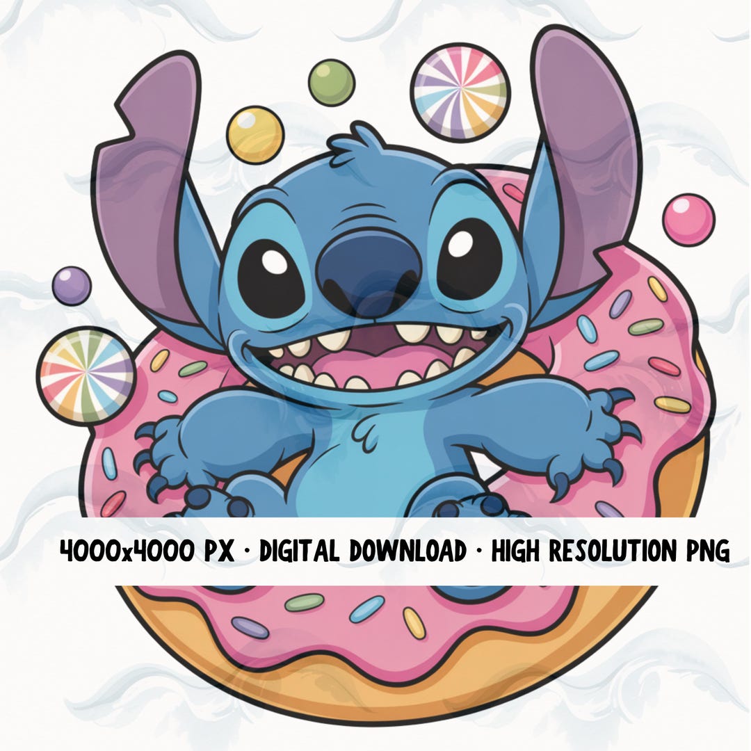 Stitch Donut PNG • Cute Cartoon Clipart • Pink Donut With Stitch ...