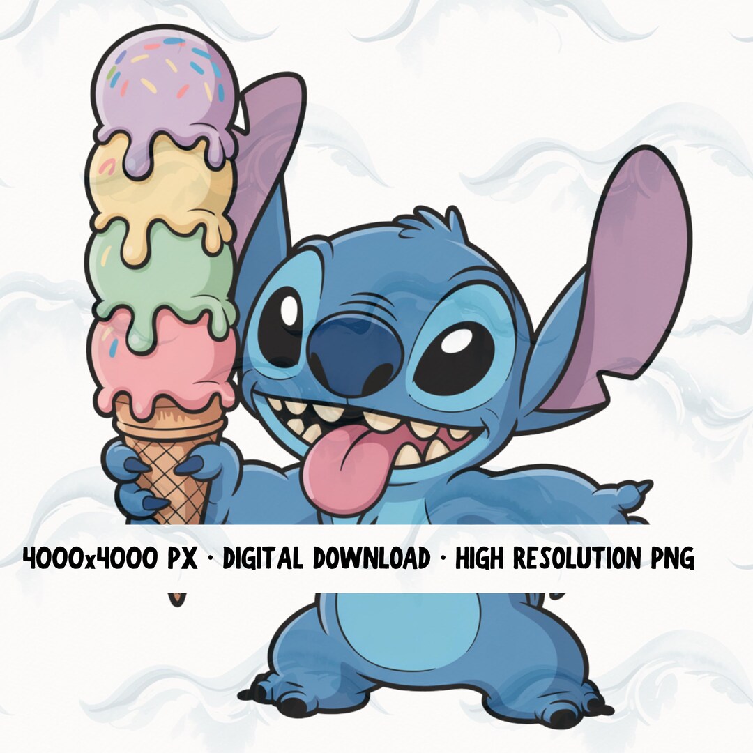 Stitch Ice Cream PNG • Cute Cartoon Clipart • Colorful Ice Cream Cone ...
