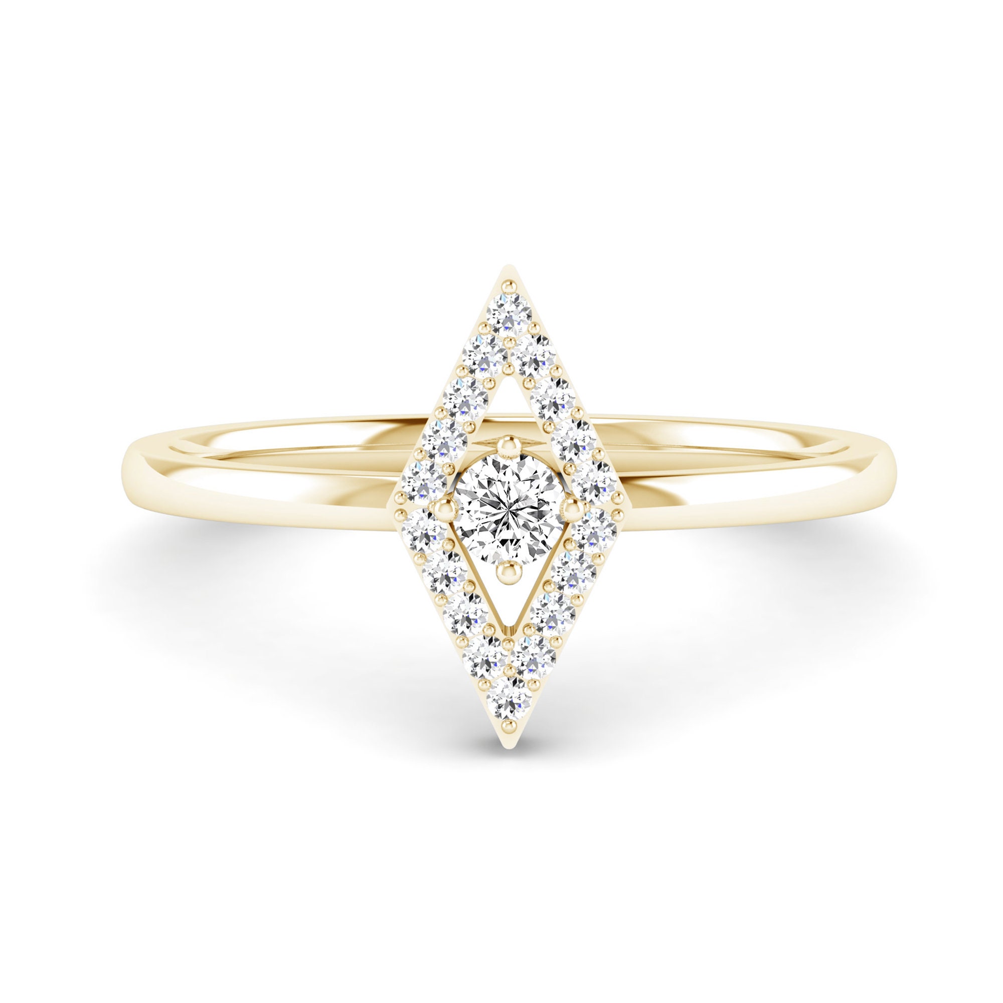 Rhombus Shaped Round White Diamond Simulated Ring14k Gold | Etsy