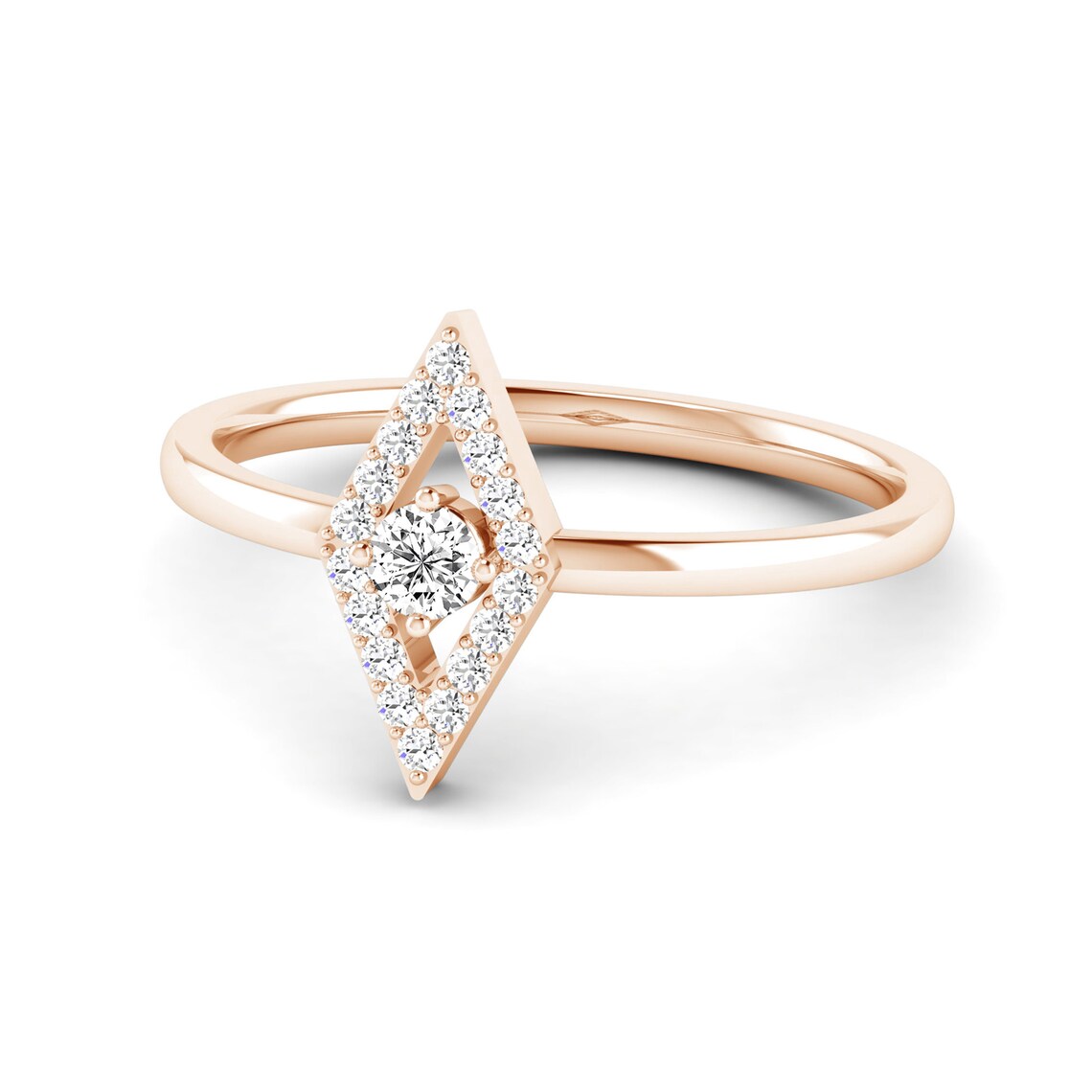 Rhombus Shaped Round White Diamond Simulated Ring14k Gold | Etsy