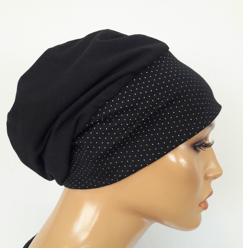 ELEGANT Balloon Hat Beret Turban Double Layered Black Dots Cotton ...