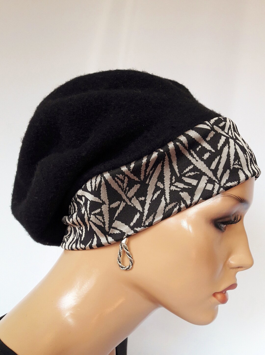 Ladies Balloon Hat Winter Hat Caps Black Gold/ Leaves Beret Also for ...