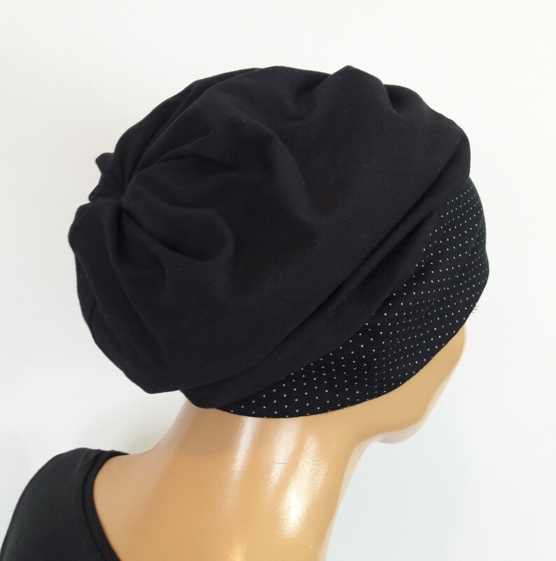 ELEGANT Balloon Hat Beret Turban Double Layered Black Dots Cotton ...