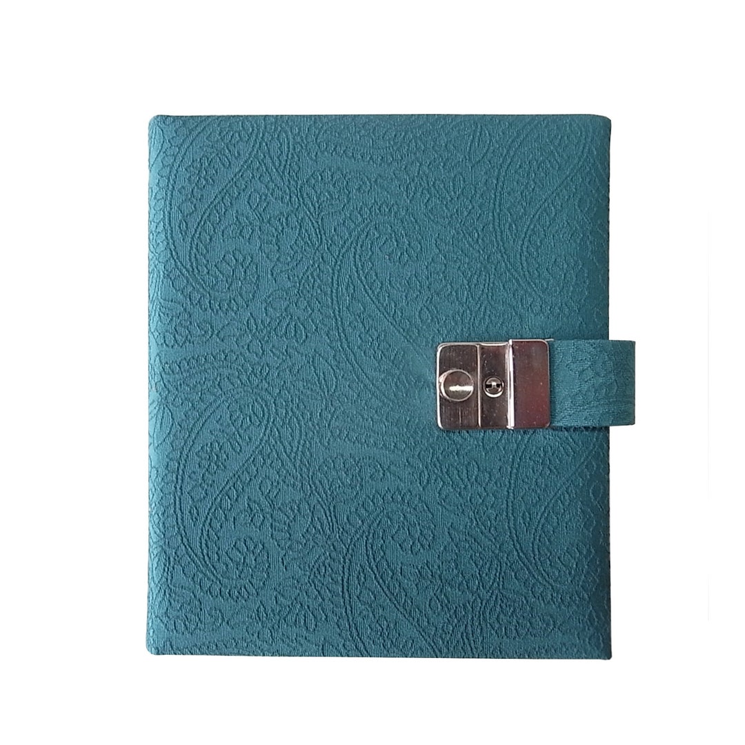 Diary With Lock Paisley Petrol Fabric Cover With Tone-in-tone Stitching ...