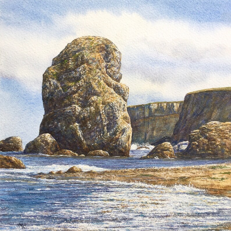 Original Watercolour Painting Beach Cliffs Unframed Seascape Painting ...