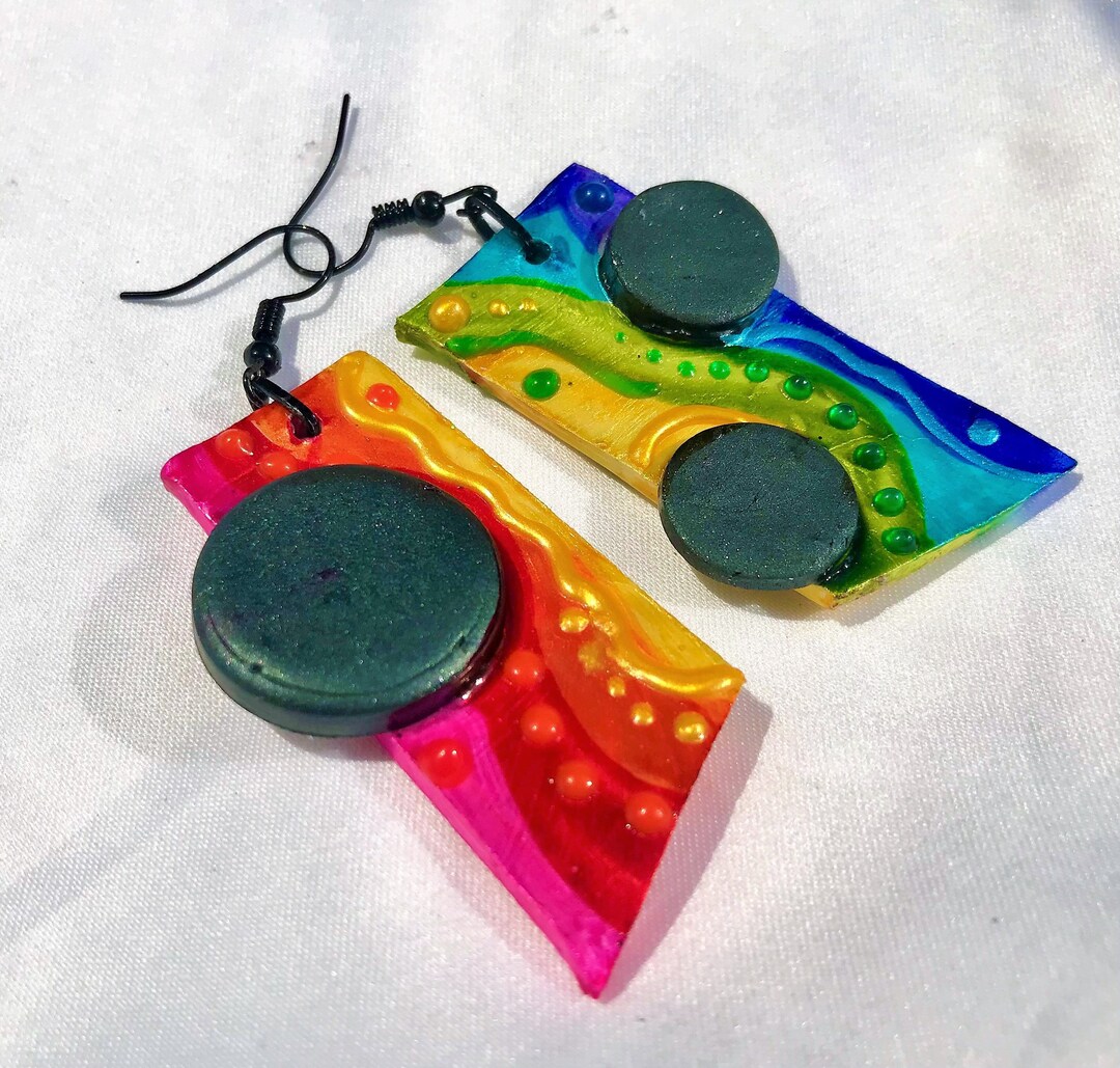 Earrings Prisma Unikat Play of Colors Radiantly Bright Geometric Shapes ...