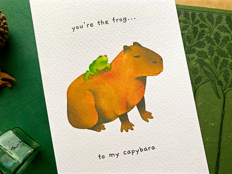 Cute Capybara Couples Card or Best Friend Card, Capybara and Frog Funny ...