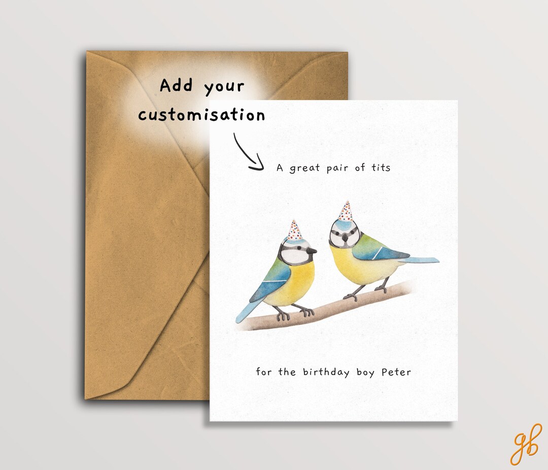 Rude Boobs Birthday Card Great Pair Of Tits Birthday Card Blue Tits