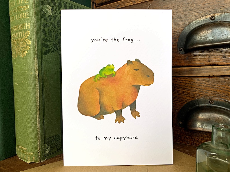 Cute Capybara Couples Card or Best Friend Card, Capybara and Frog Funny ...