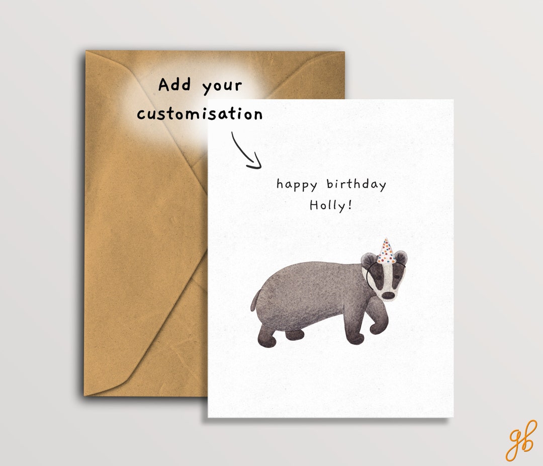 Personalised Badger Birthday Card, Wild British Animal Greetings Card ...