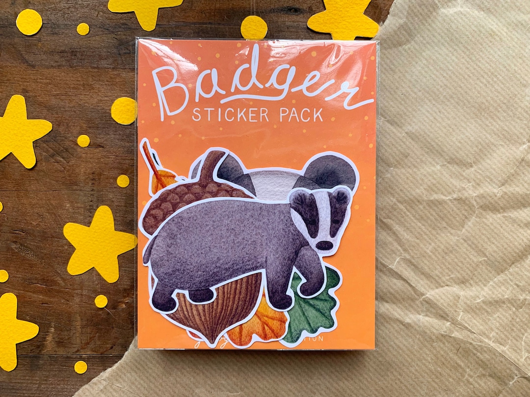 Pack of 5 Badger Stickers, British Woodland Animal Gloss Sticker Pack ...