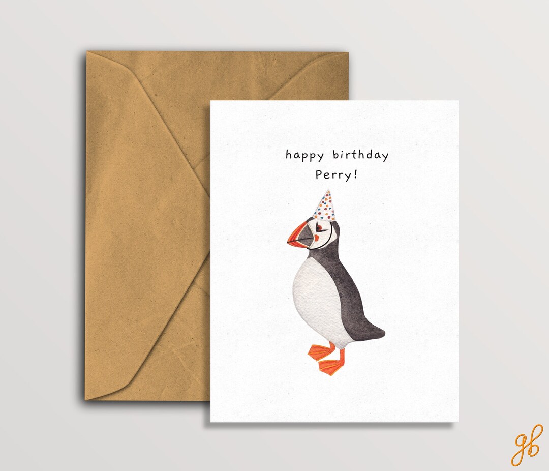 Watercolor Puffin Birthday Card: Personalised British Bird Greetings - Etsy