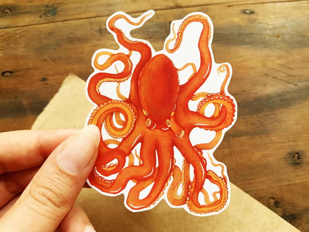 Giant Pacific Octopus Laptop Sticker, Sea Creature and Ocean Lover ...