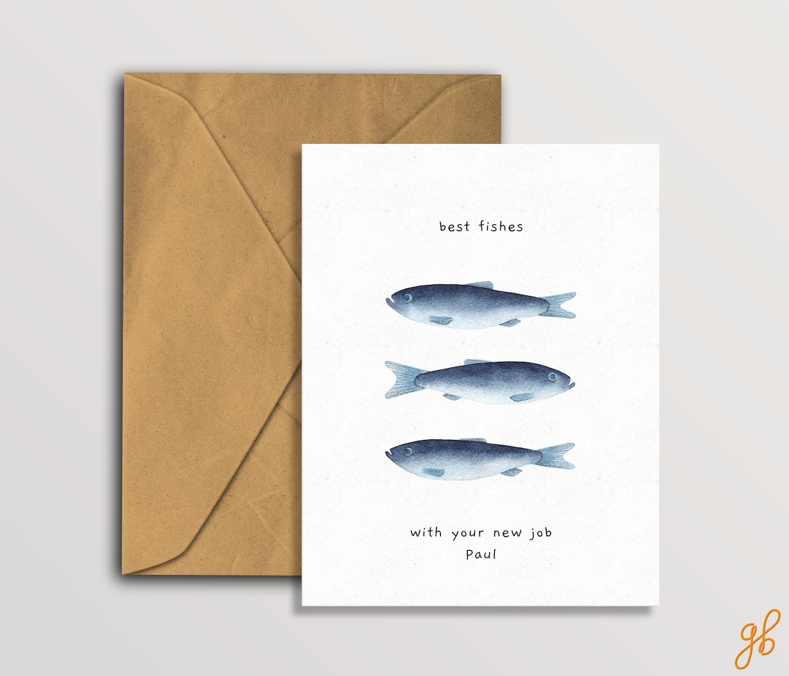 Funny Fish New Job Card: Watercolor Mackerel Greetings - Etsy