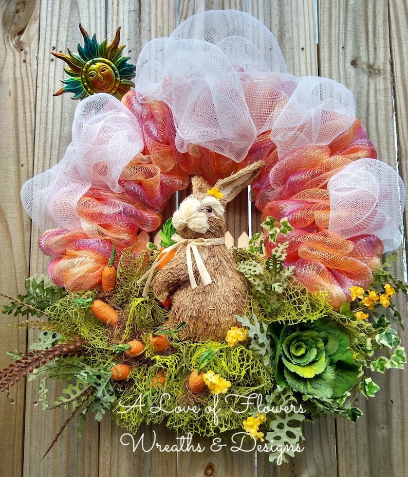 Spring Easter Bunny Carrot Wreath. Bunny Carrot Patch. Spring Garden ...