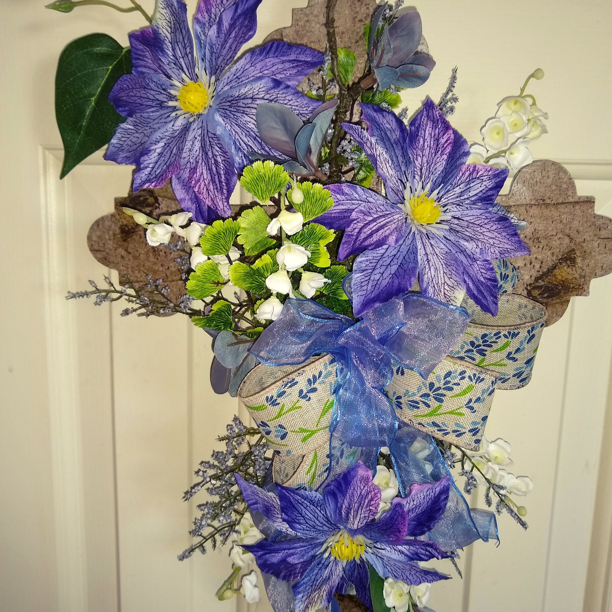 Floral Blue Purple Cross Decor. Cross Wall Hanger Blue. Cross in Birch ...