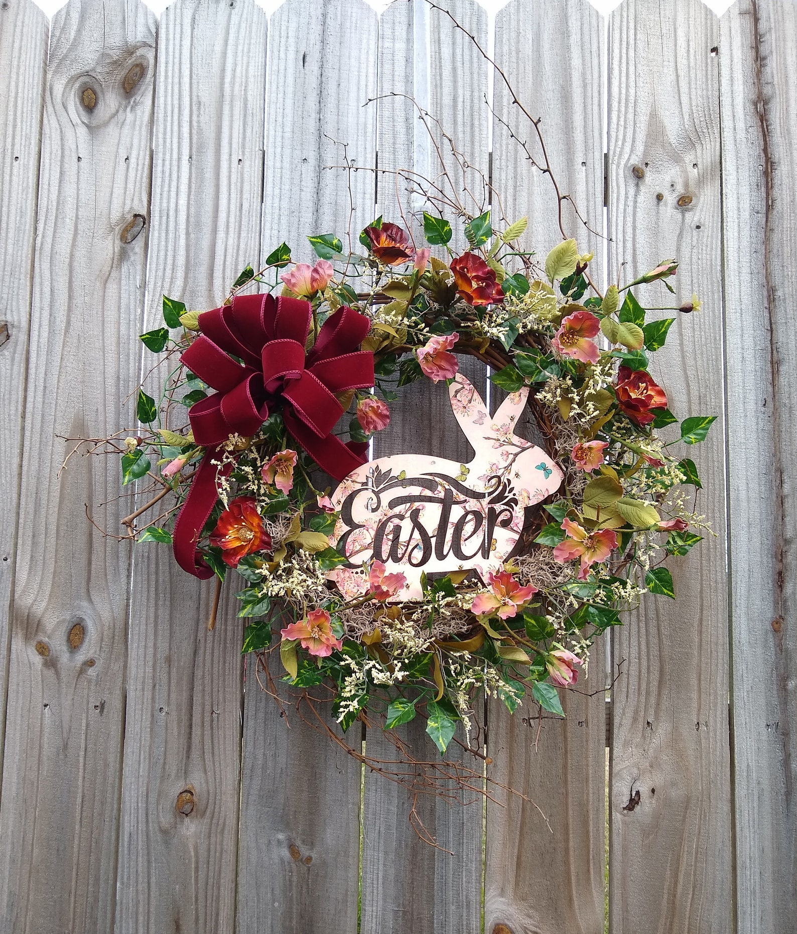 Spring Grapevine Easter Bunny Wreath. Vintage Floral Easter - Etsy