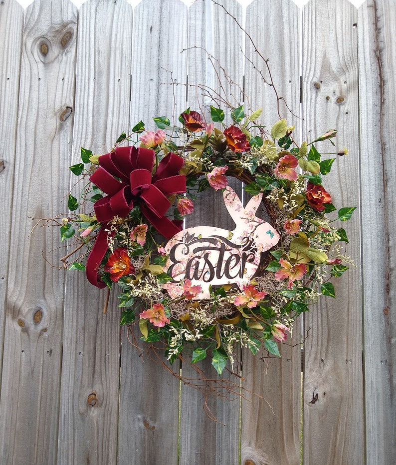 Spring Grapevine Easter Bunny Wreath. Vintage Floral Easter Wreath ...