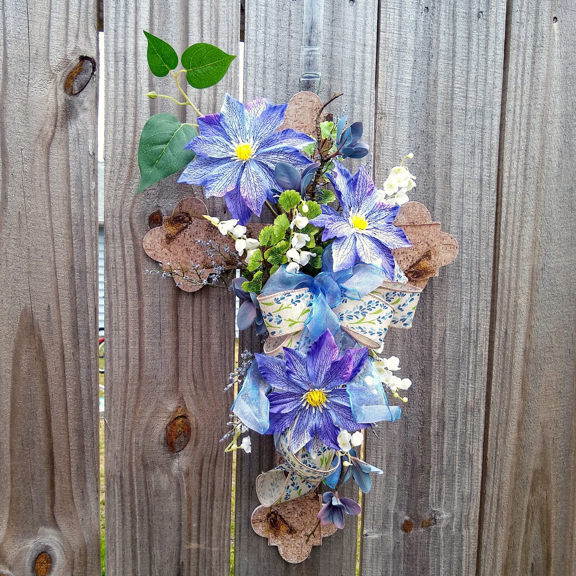 Floral Blue Purple Cross Decor. Cross Wall Hanger Blue. Cross in Birch ...