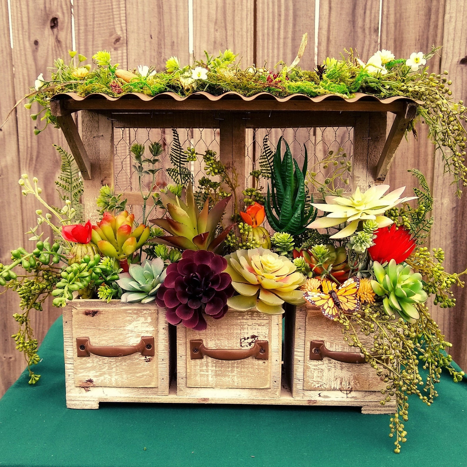 Planter With Artificial Cacti. Faux Succulent Table Planter. - Etsy