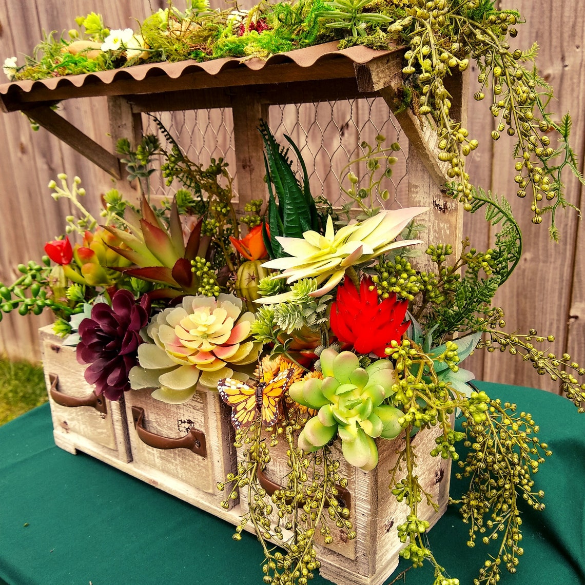 Planter With Artificial Cacti. Faux Succulent Table Planter. - Etsy