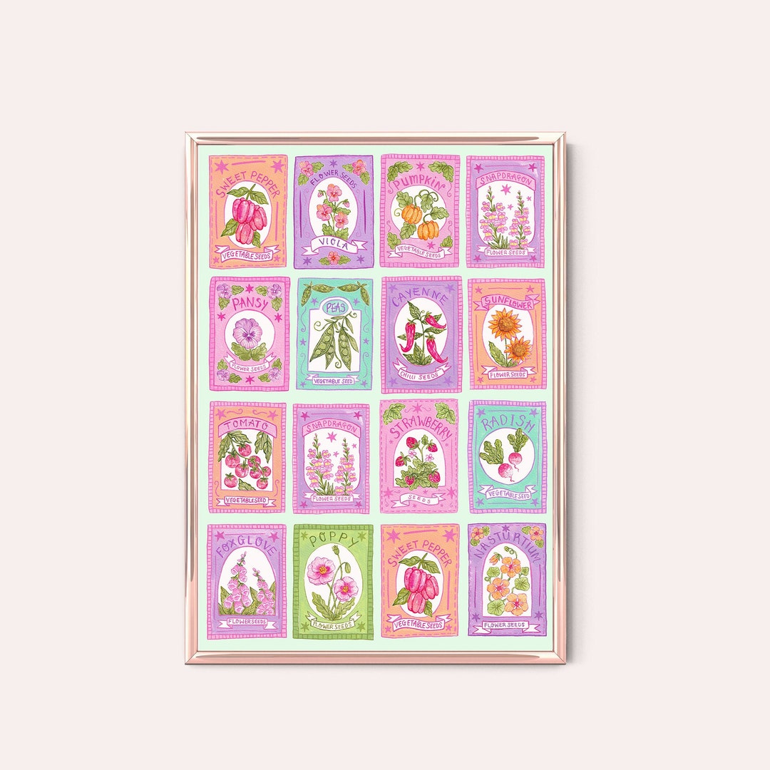 Seed Packet Pattern | Watercolour Nature Floral Botanical Cute Pink ...