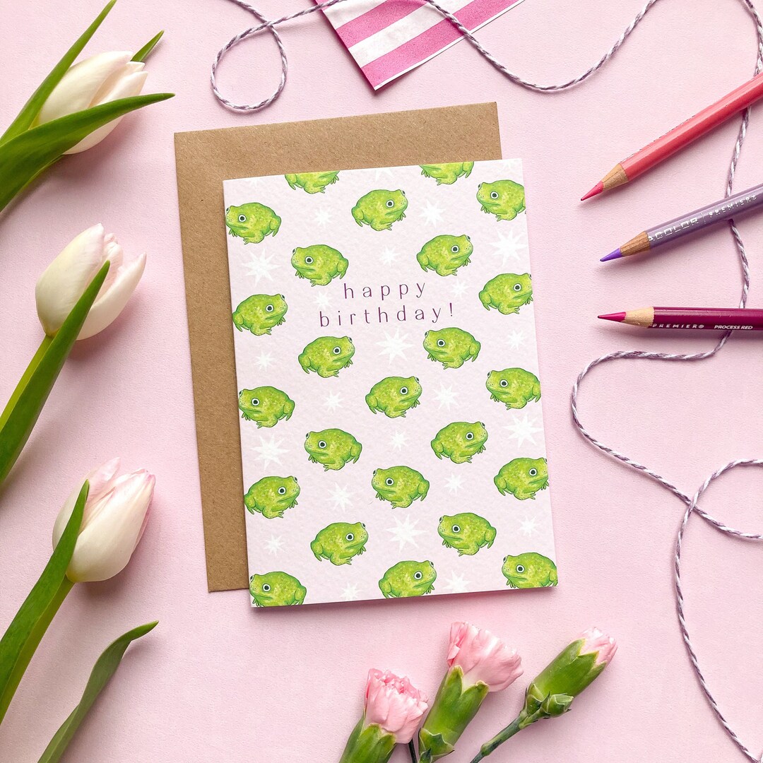 Birthday Toads | Blank A6 Greeting Card | Watercolour Illustrated Frog ...